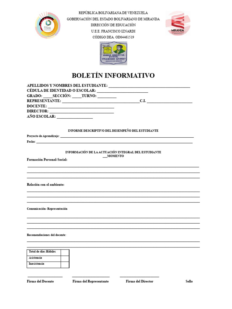 Formato de Boleta de Inicial | Descargar gratis PDF | Aprendizaje ...