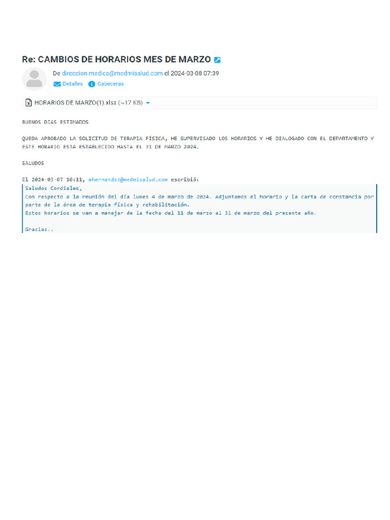 confirmacion de cambio de horarios | PDF