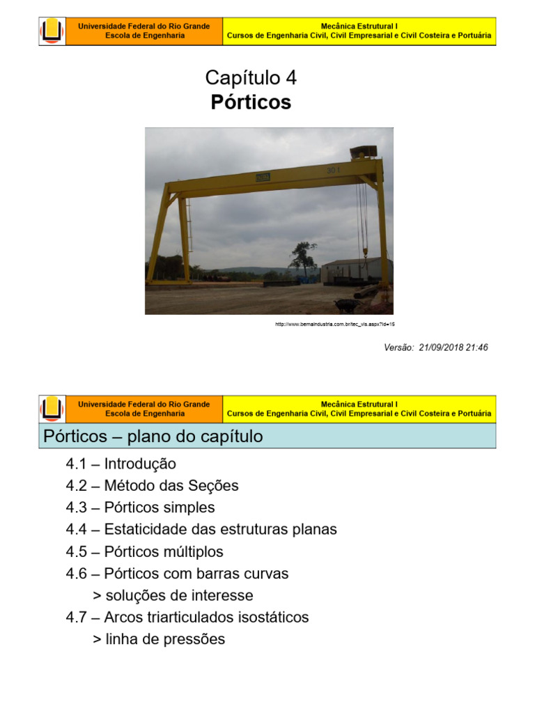 Pórticos em Mecânica Estrutural I | PDF | Engenharia | Flexão (Física)