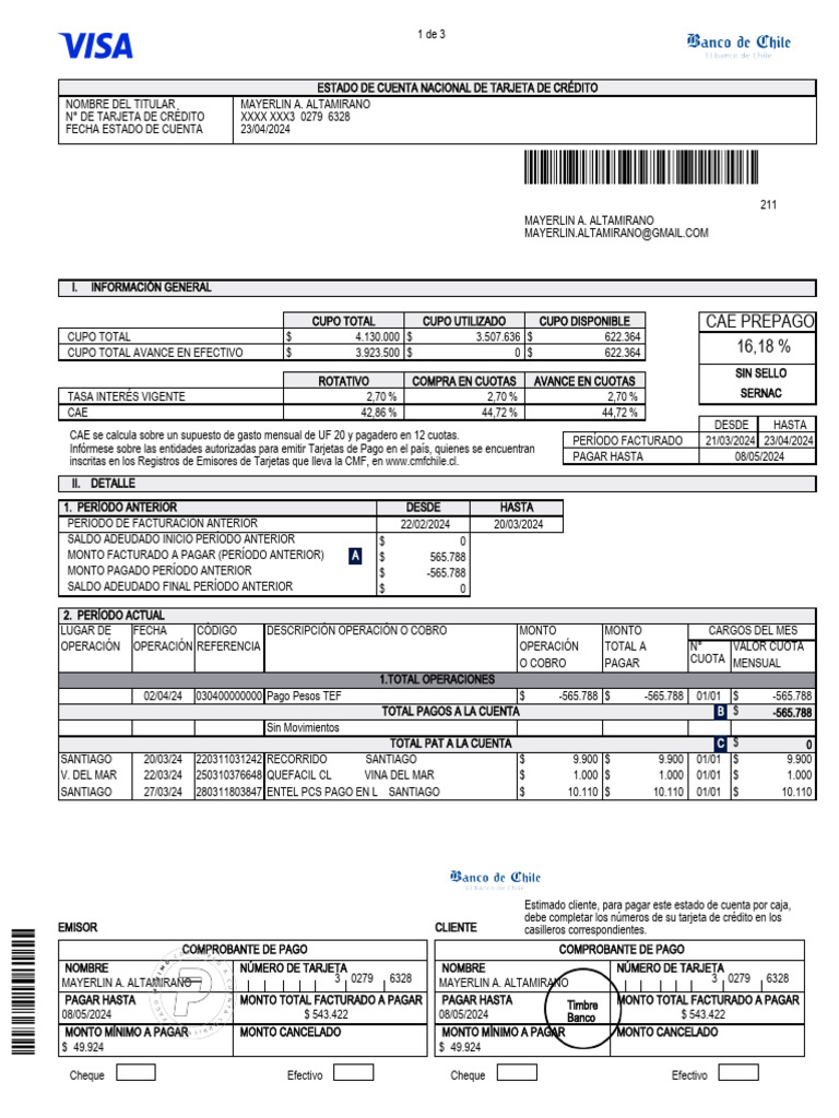 Estado Cuenta | PDF | Tarjeta de crédito | Cheque