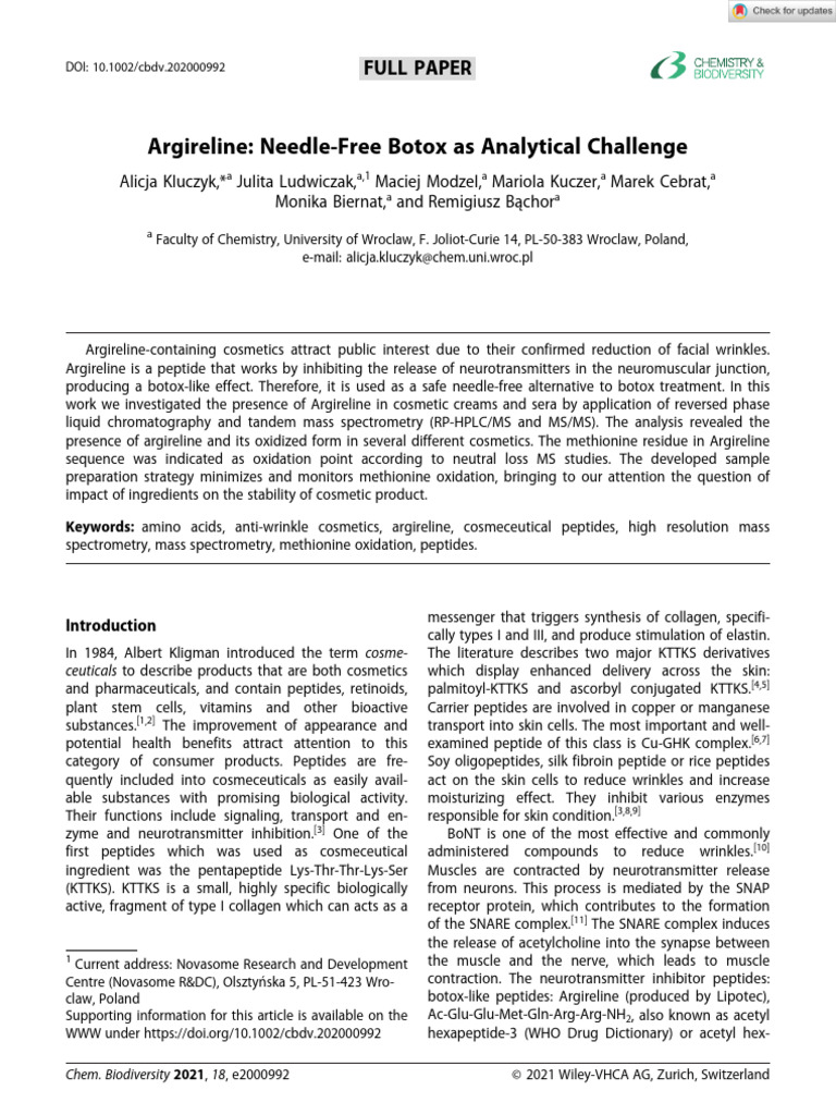 Argireline: Needle-Free Botox As Analytical Challenge | PDF | High ...