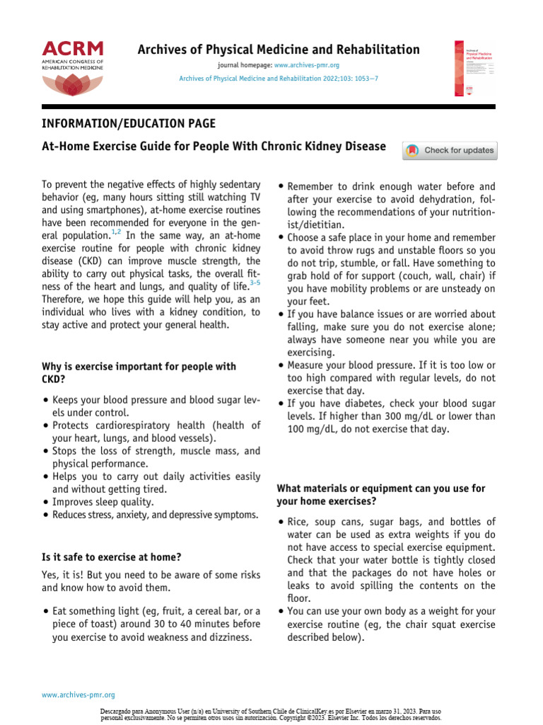 At Home Exercise Guide For People With CKD 2022 | PDF | Chronic Kidney ...