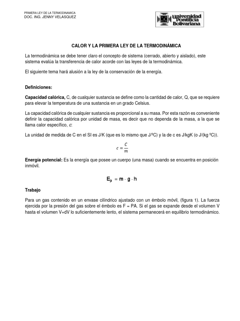 Primera Ley de La Termodinamica Calor y | PDF | Gases | Calor