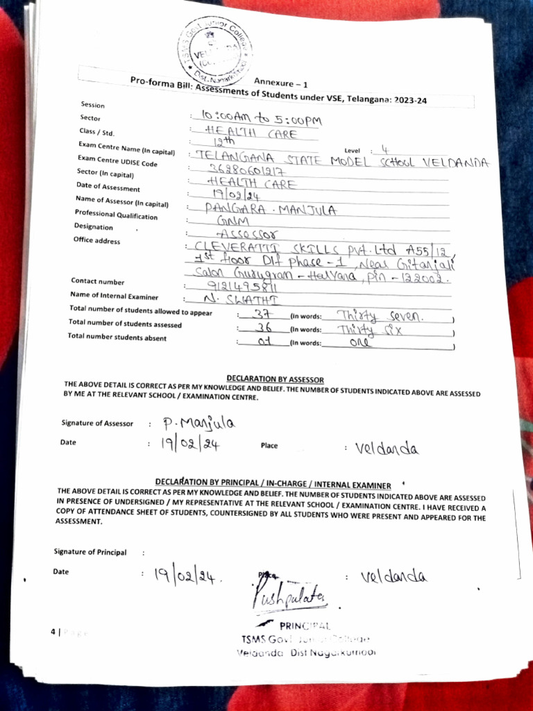 TSMS Veldanda L4 Practical Manjula PDF | PDF | Qualifications | Educational Stages