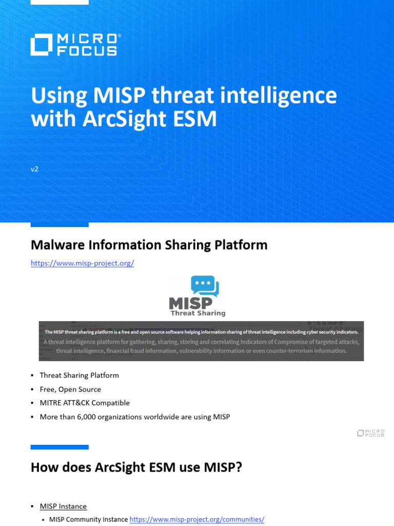 Using MISP Threat Intelligence With ArcSight ESM v2 | PDF | Computer Science | Cyberspace