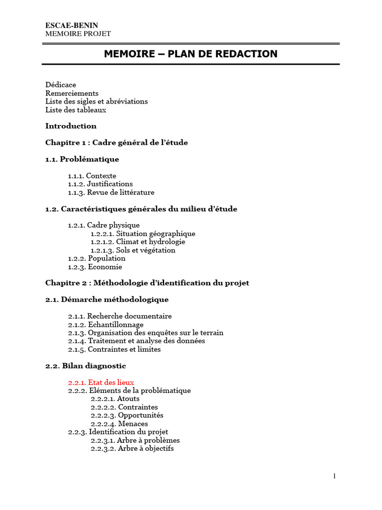 Plan de rédaction d'un mémoire ESCAE-Bénin | PDF | Sciences et ...