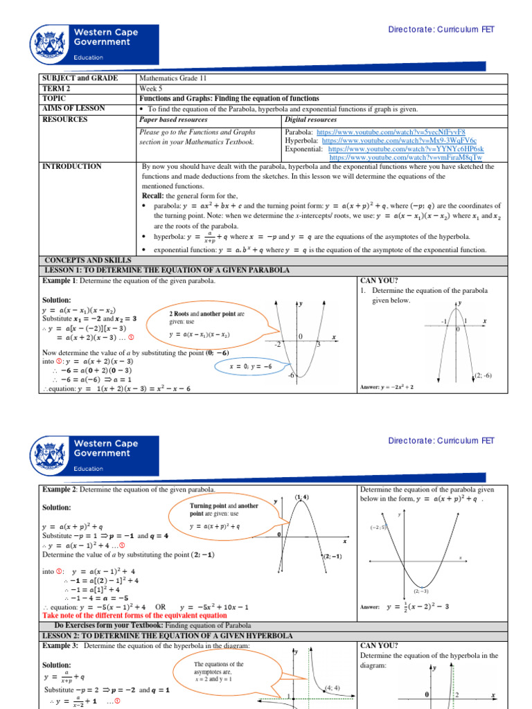 Mathematics Grade 11 Term 2 Week 5 2020 | PDF | Equations | Function ...