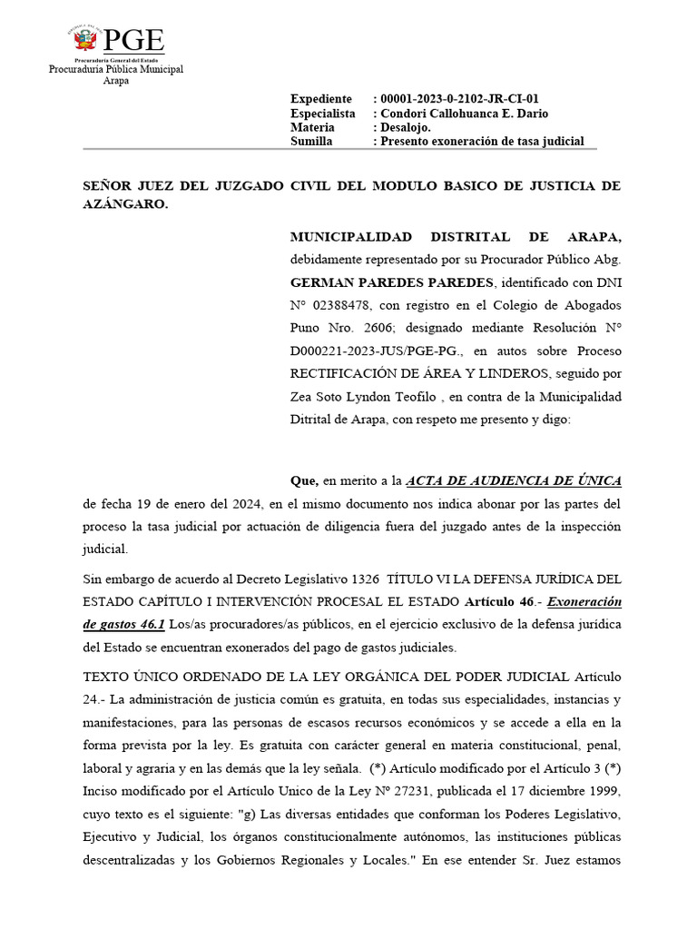 Exoneración de Tasa Judicial. | PDF | Judicaturas | Esfera pública