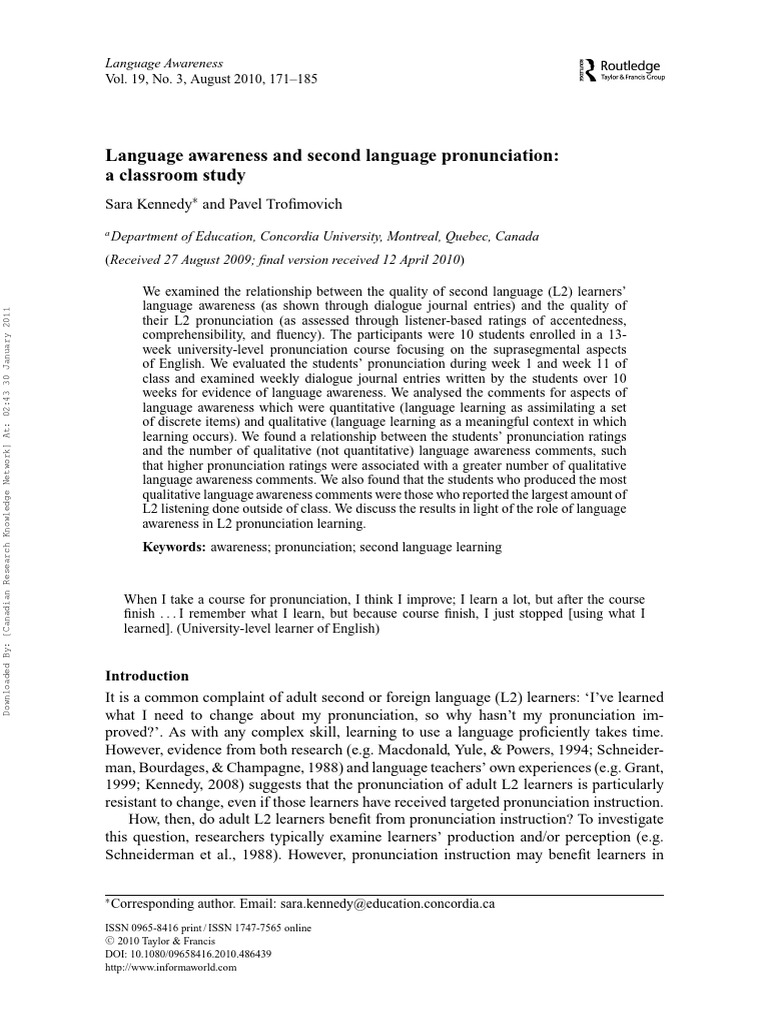 Kennedy Trofimovich 2010 | PDF | Second Language | Fluency