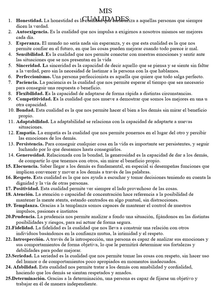50 Cualidades Positivas de una Persona | PDF | Aprendizaje | Empatía