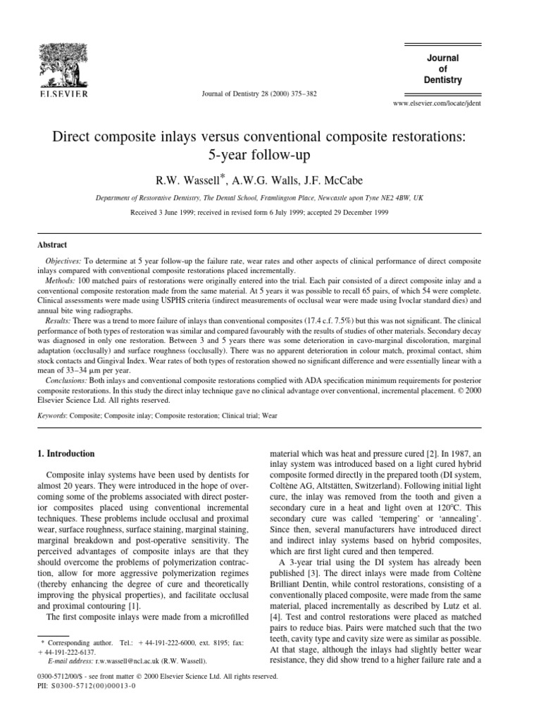 Composite Inlays vs. Conventional Restorations | PDF | Dental Anatomy ...