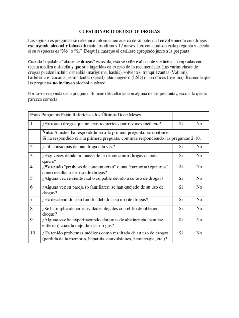 Dast 10 Es | PDF | La dependencia de sustancias | Drogas