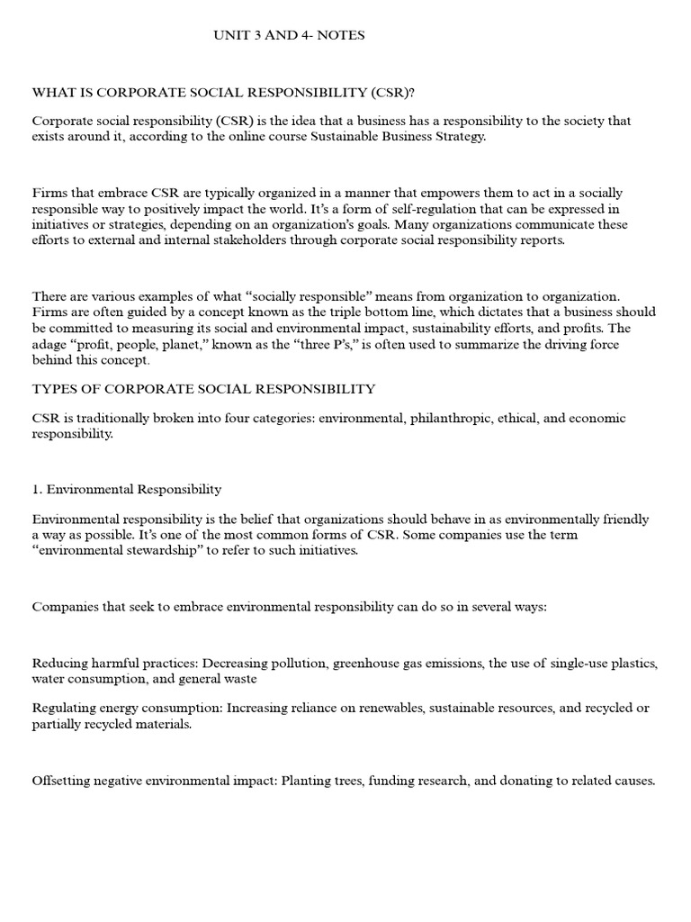 Unit 3&4 Notes - CSR and Ethics | PDF | Corporate Social Responsibility ... Unit 3&4 Notes - CSR and Ethics | PDF | Corporate Social Responsibility ...