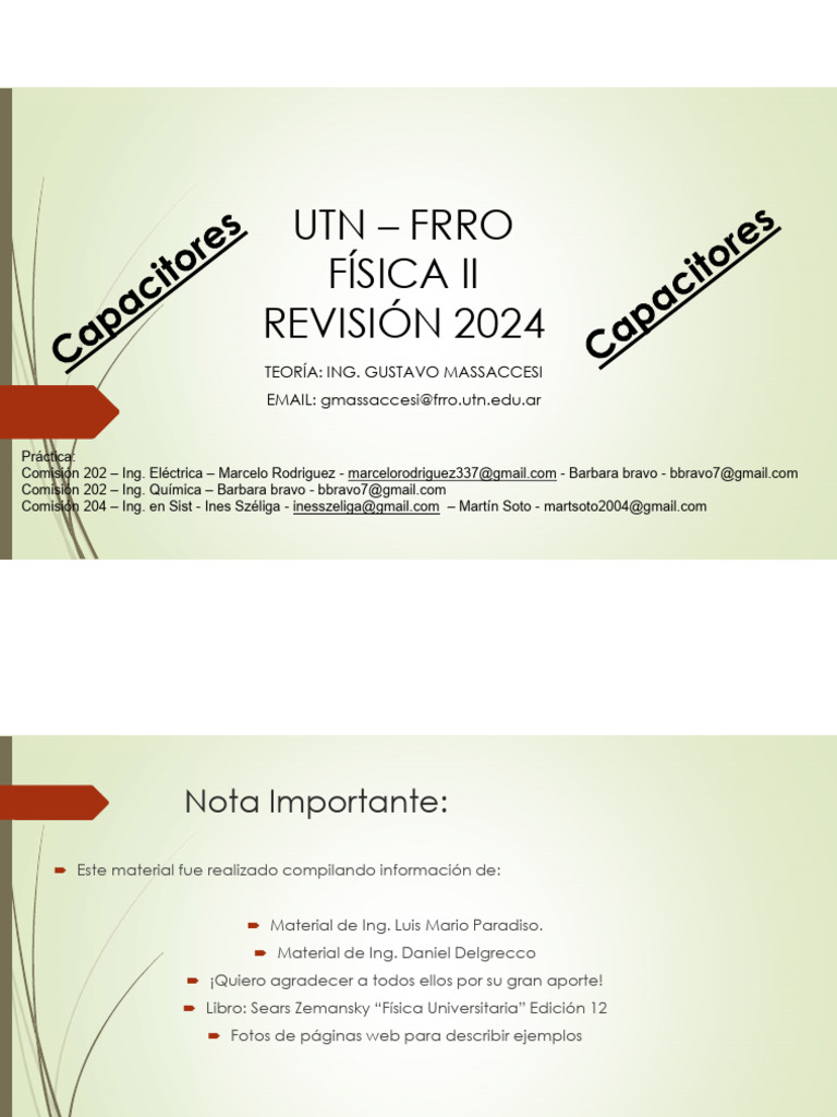 Microsoft PowerPoint - 005 - Capacitores - 2024 - Alumnos | PDF | Condensador | Energía potencial