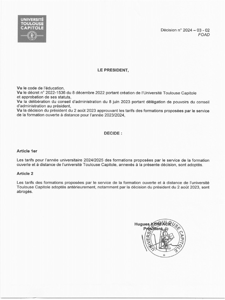 2024 - 03 - 02 - FOAD - Tarifs FOAD 2024-2025 | PDF