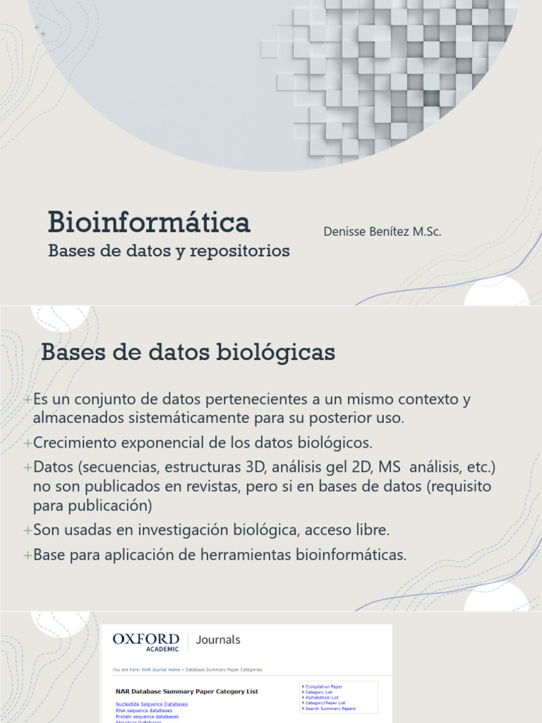 Bioinfo 2 Bases Datos p57 | PDF | Centro Nacional de Información Biotecnológica | Bioinformática
