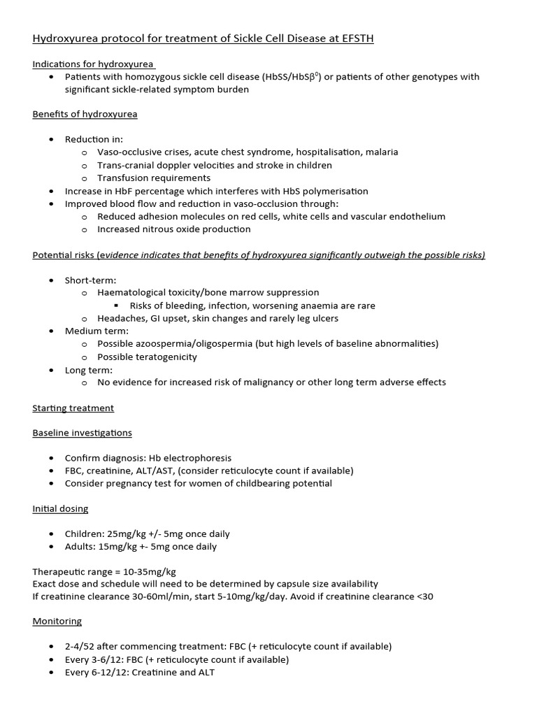 Hydroxyurea Protocol For Treatment of Sickle Cell Disease in The Gambia ...