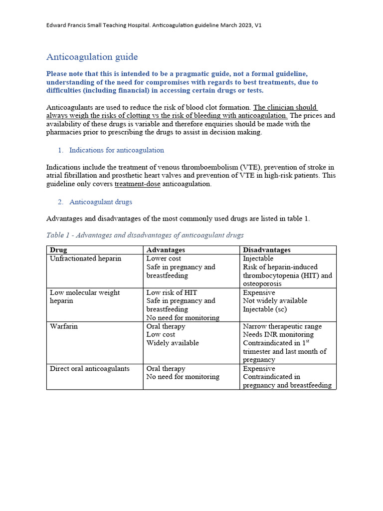 Anticoagulation Guide - Updated 2 | PDF | Drugs | Clinical Medicine