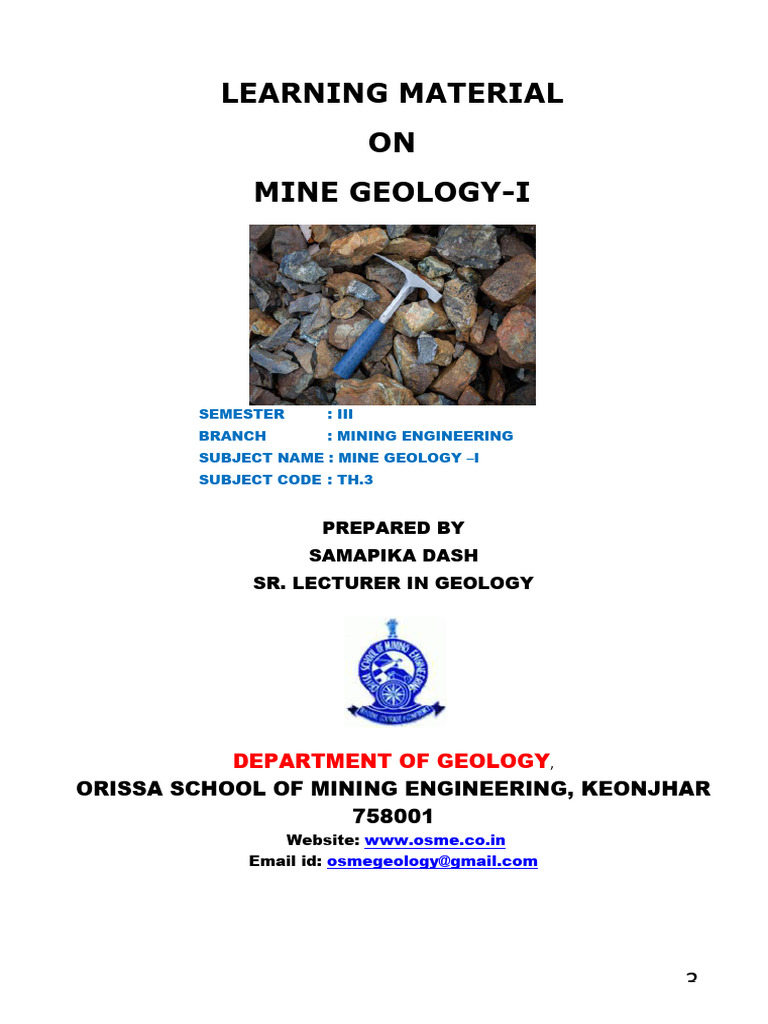 Mine Geology-I Study Guide | PDF | Weathering | Dune