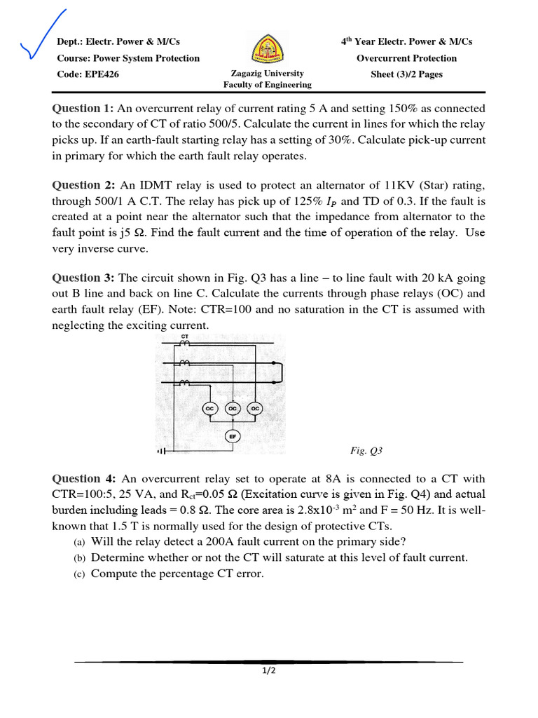 Sheet (3) Oercurrent Protection | PDF | Electrical Engineering | Manufactured Goods