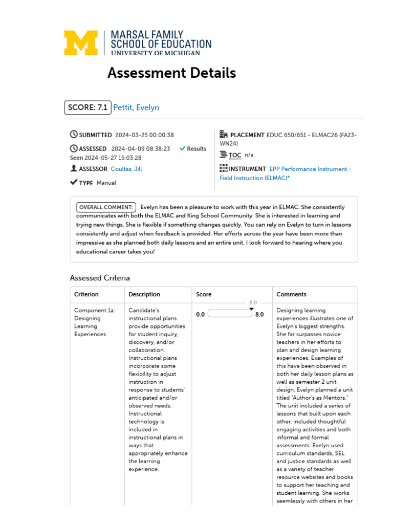 Assessment Details Jill | PDF | Learning | Cognitive Science