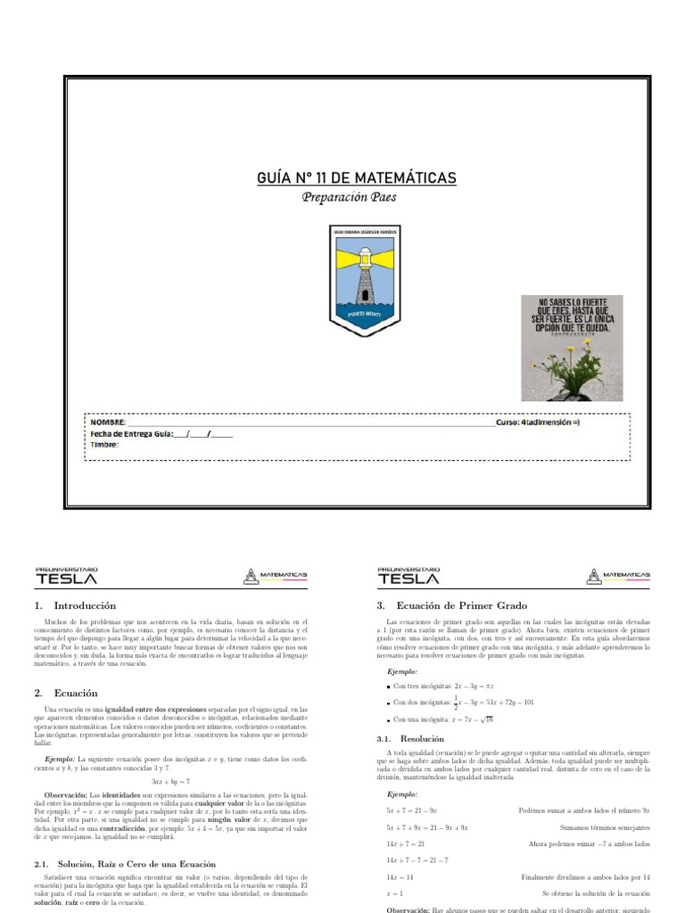 Guia 11 ........... | PDF | Ecuaciones | Matemática Elemental