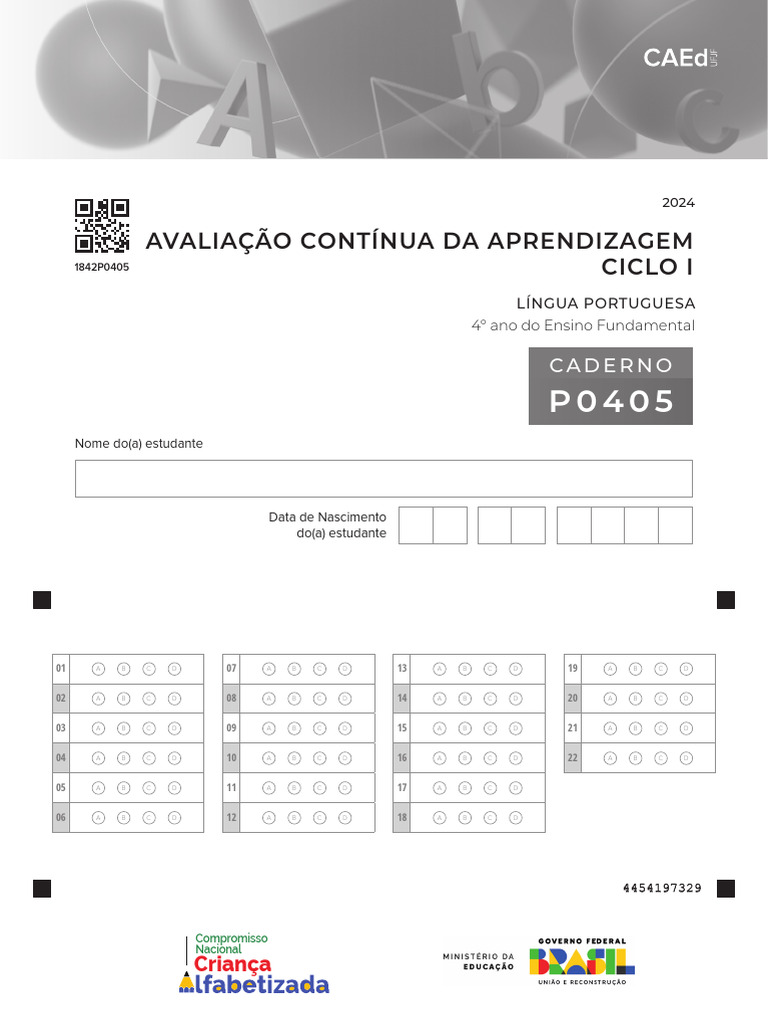Avaliação CAED 4º Ano Língua Port. Leitura e Interpretação Aluno | PDF ...