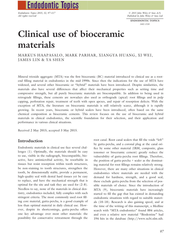 Bioceramic Materials in Endodontics | PDF | Dental Anatomy | Dentistry