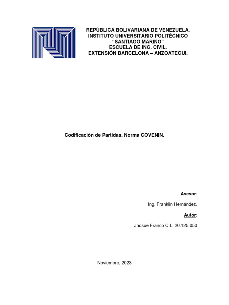 Codificación de Partida - Norma Covenin | PDF | Hormigón | Presupuesto
