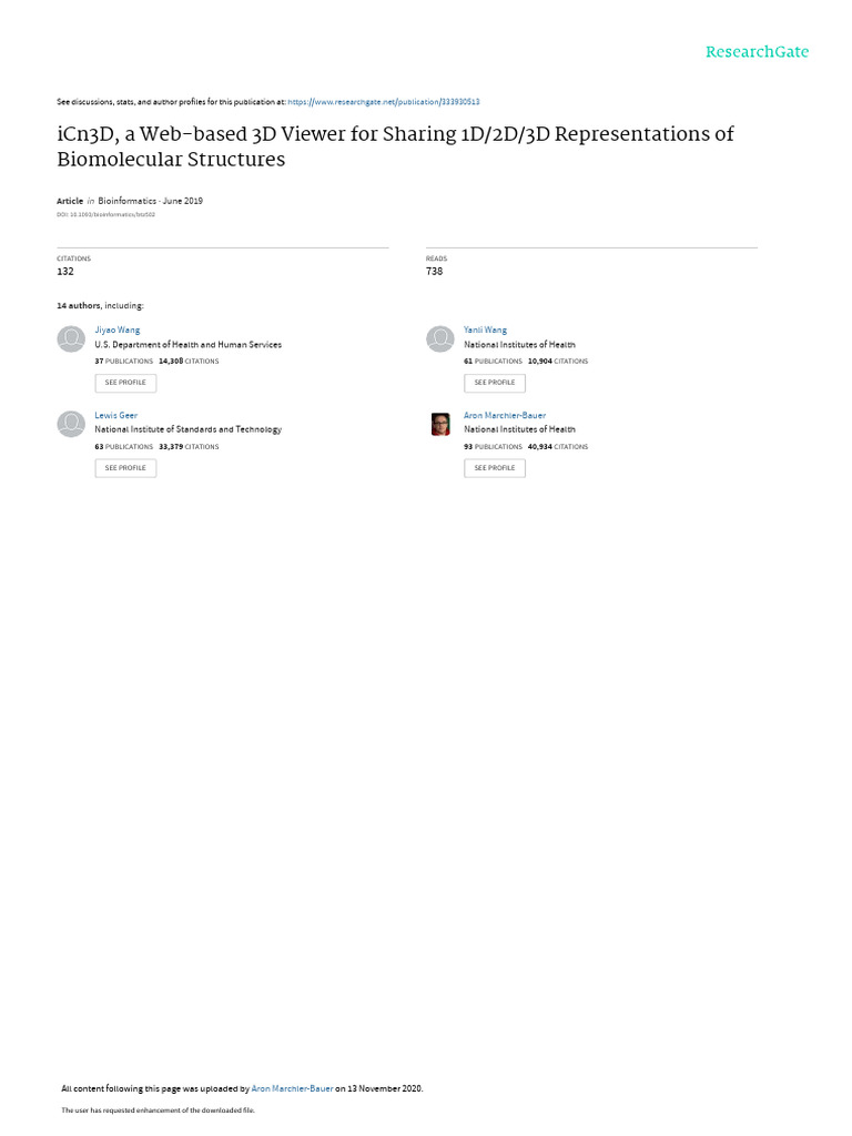 iCn3D A Web-Based 3D Viewer For Sharing 1D2D3D Rep | PDF | Sequence Alignment | National Center ...