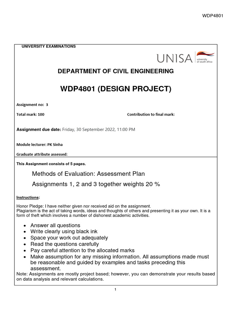 Civil Engineering Dam Design Project Assignment | PDF
