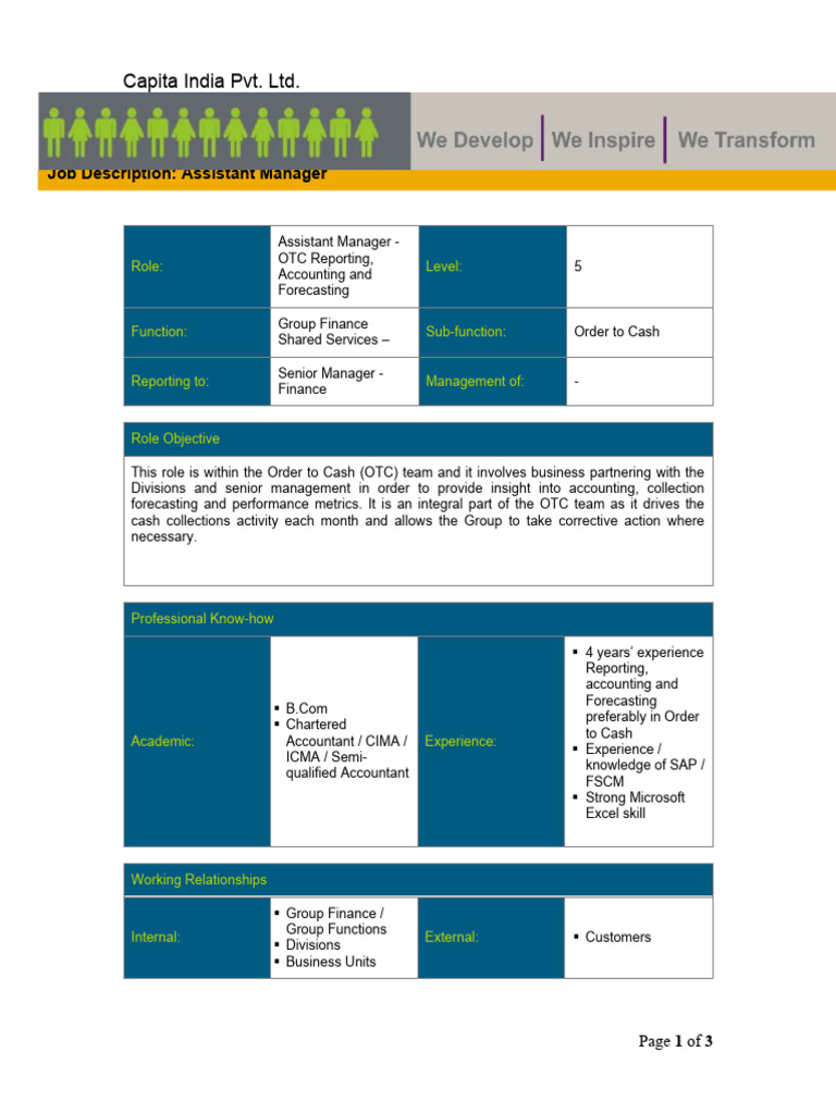 Group Finance - Order To Cash Assistant Manager | PDF | Internal Audit ...