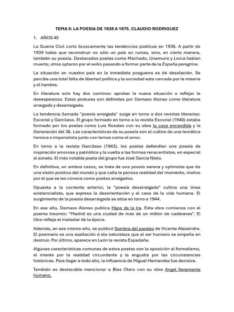 Tema 5 | PDF | Poesía | Literatura española