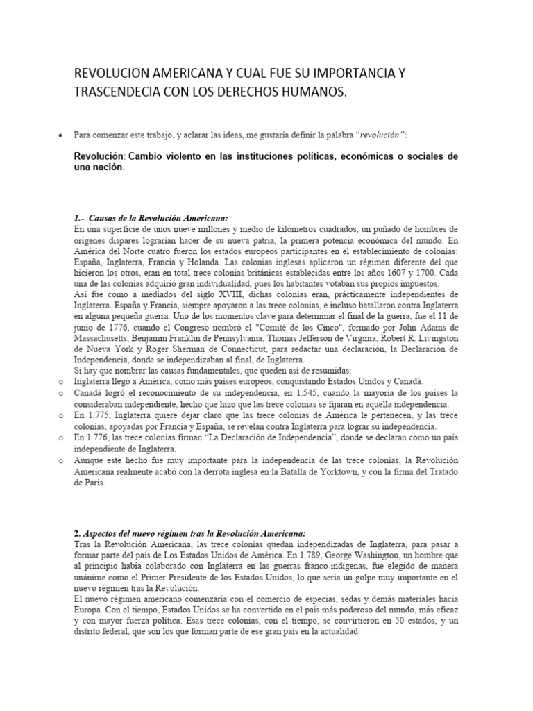 Revolucion Americana y Cual Fue Su Importancia y Trascendecia Con Los ...