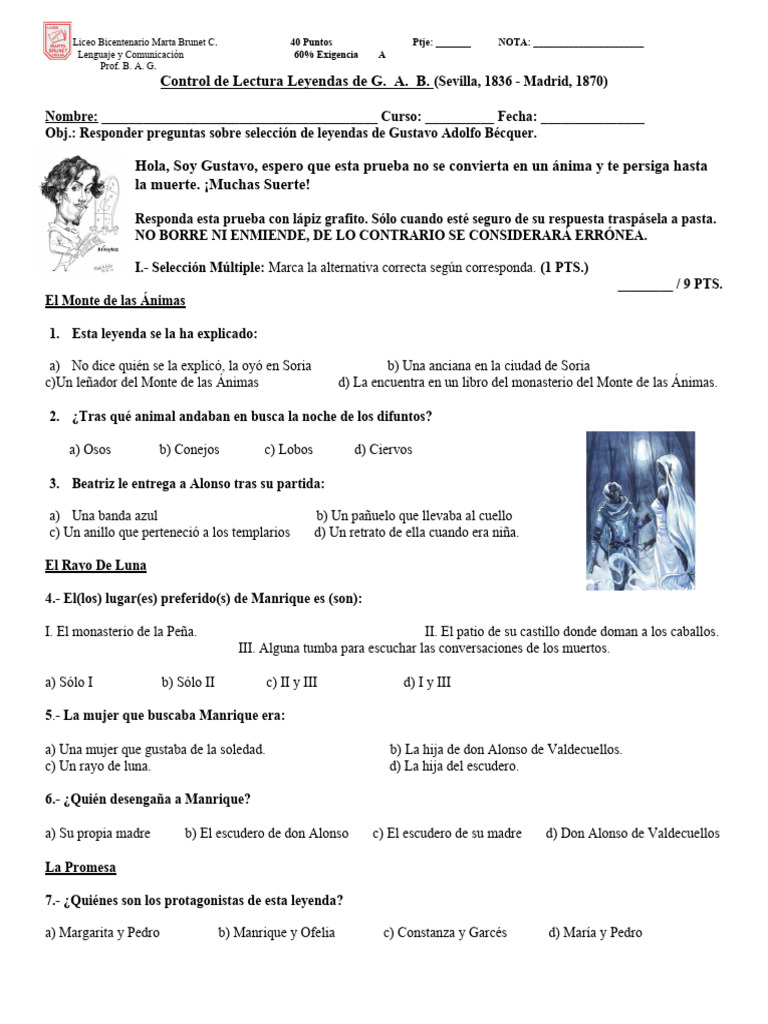 Prueba de Leyendas de Bécquer | PDF