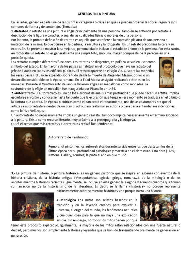 Géneros de la Pintura: Definiciones y Ejemplos | PDF | Retrato ...