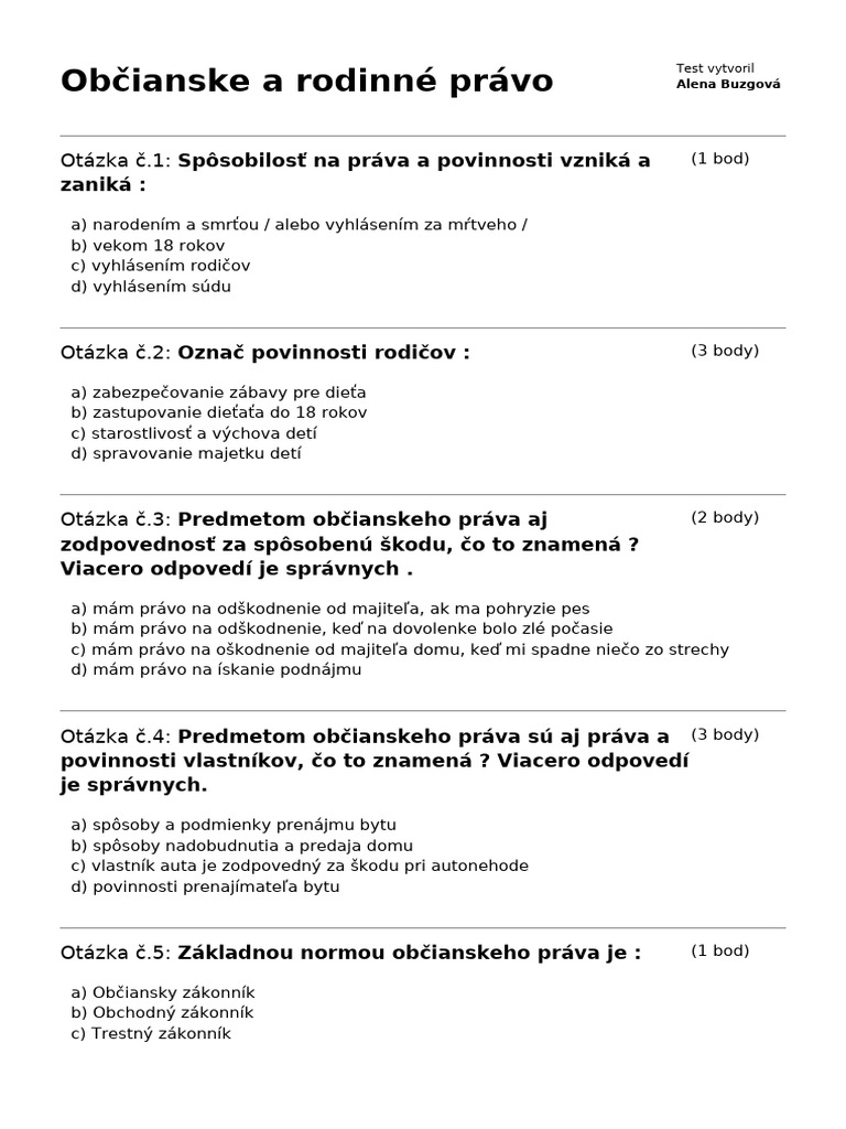 Občianske A Rodinné Právo | PDF