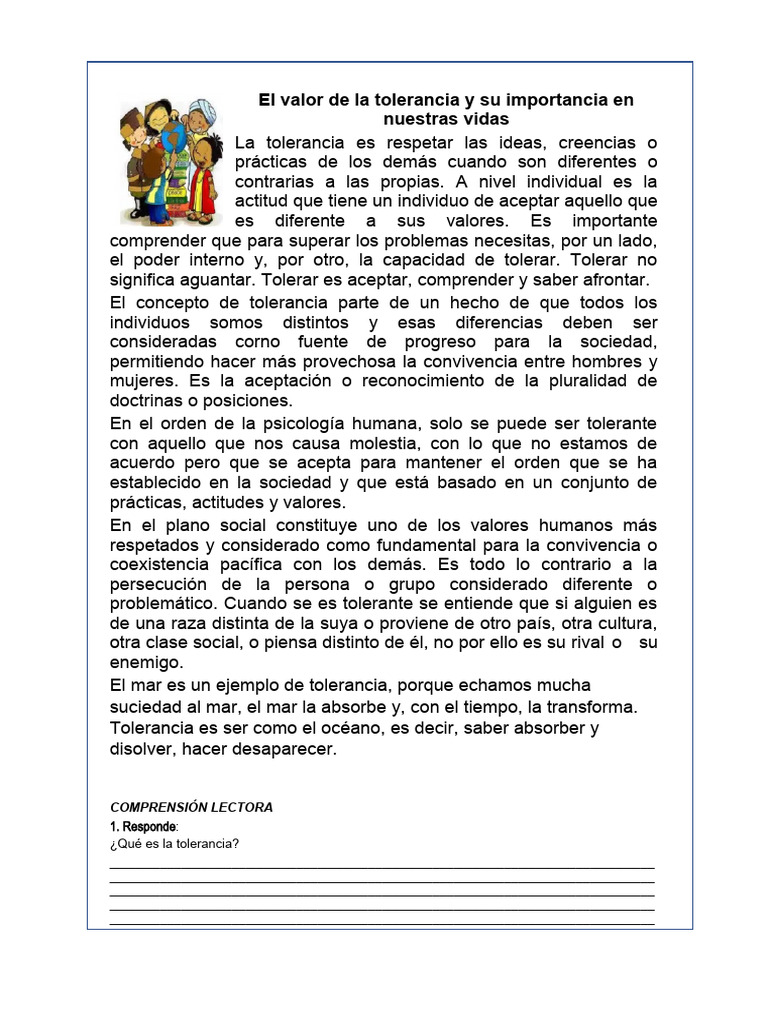 El valor de la tolerancia y su importancia en nuestras vidas | Descargar gratis PDF | Tolerancia ...