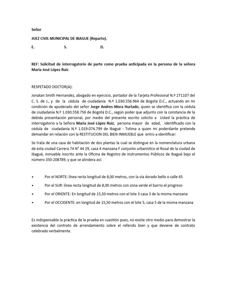 Formato de Solicitud de Interrogatorio de Partes | PDF