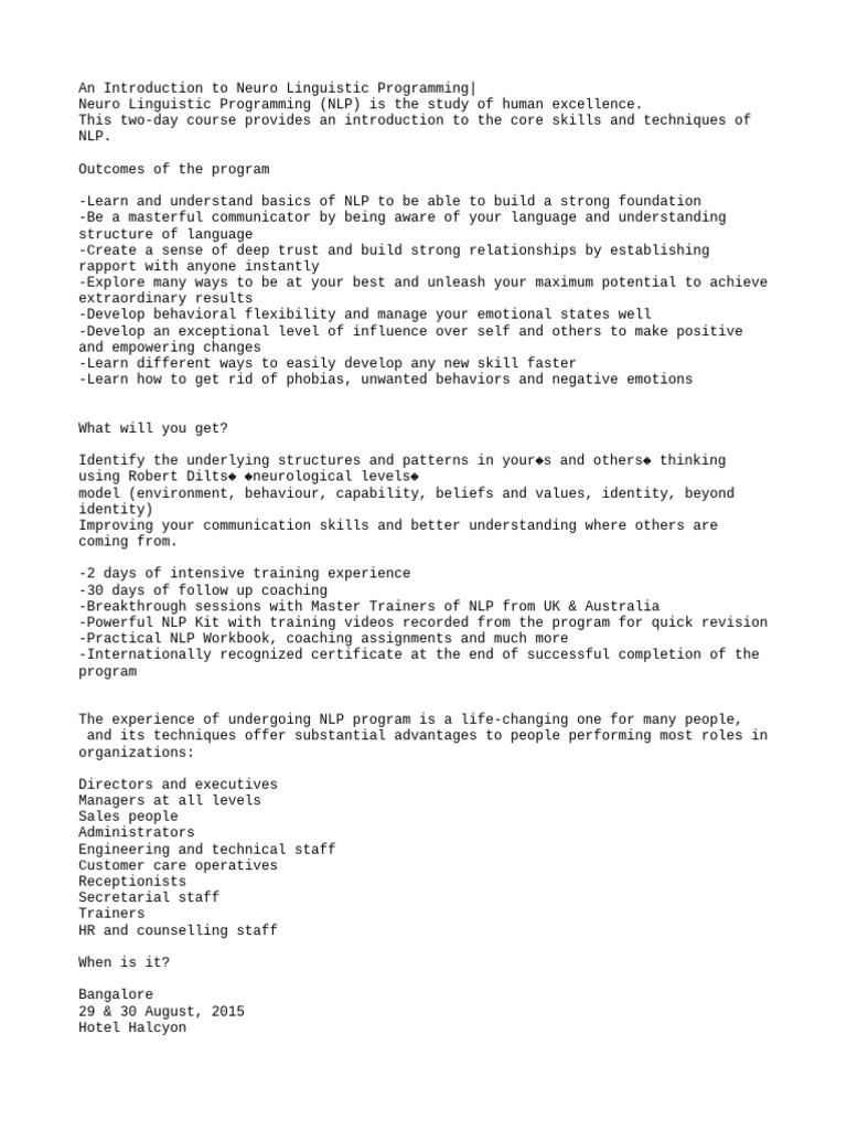 NLP | Download Free PDF | Neuro Linguistic Programming | Cognitive Science