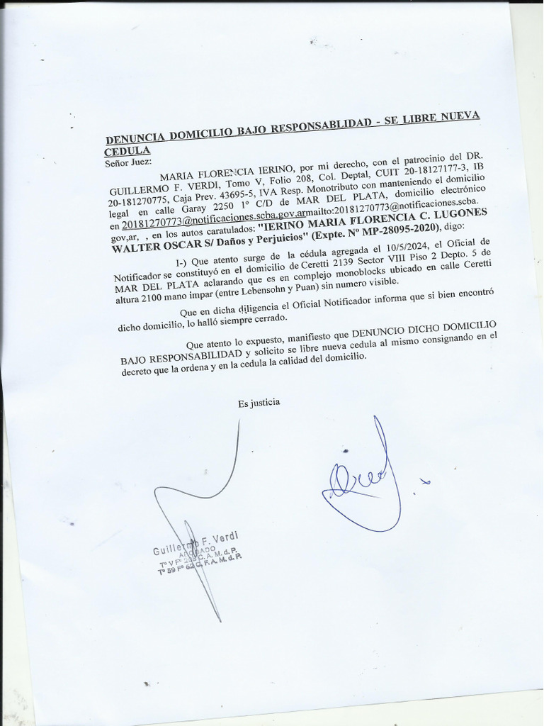 Denuncia Domicilio Bajo Responsabilidad | PDF