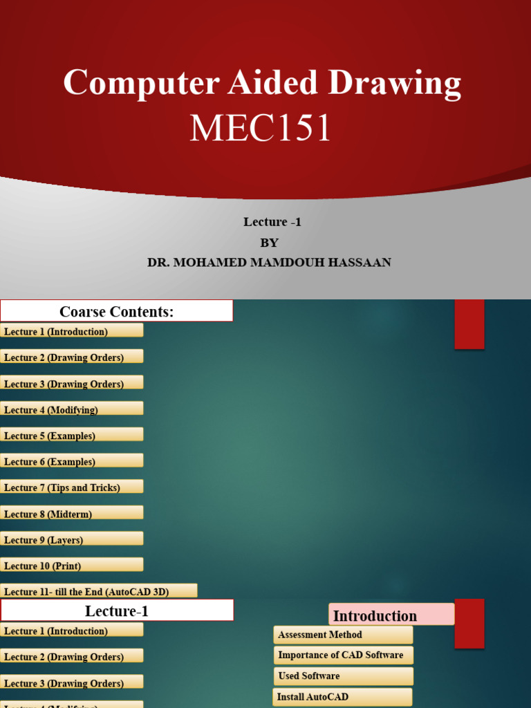 MEC151 - Computer Aided Drawing, Lecture 1-Locked | PDF | Auto Cad | System Software