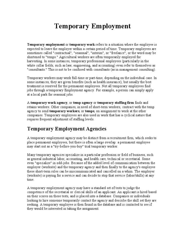 Temporary Employment | PDF | Temporary Work | Labor