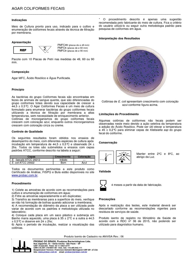 Agar Coliformes Fecais Rev 06 | PDF | Ágar