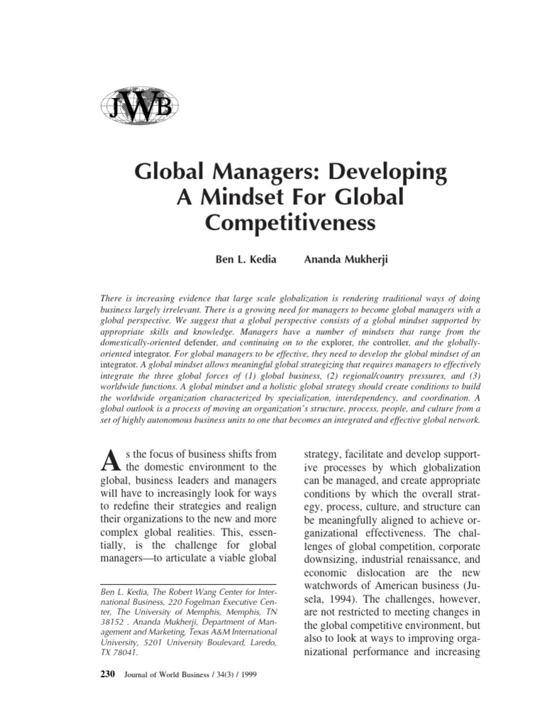 Global Managers' Mindset for Competitiveness | PDF | Mindset ...