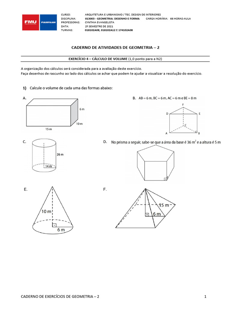 Geom Des Form - Atividades 2 - Volume - 20212-R00 | PDF