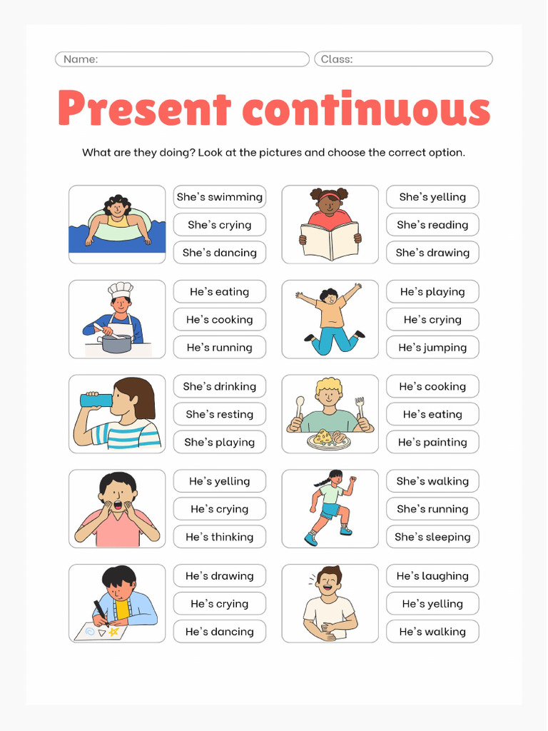 Present Continuous Worksheet | PDF