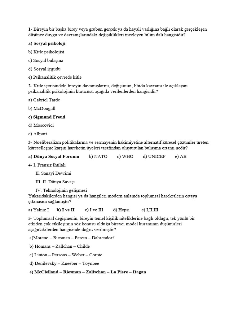 Toplumsal Hareketler Kitle Psikolojisi 5 Soru | PDF