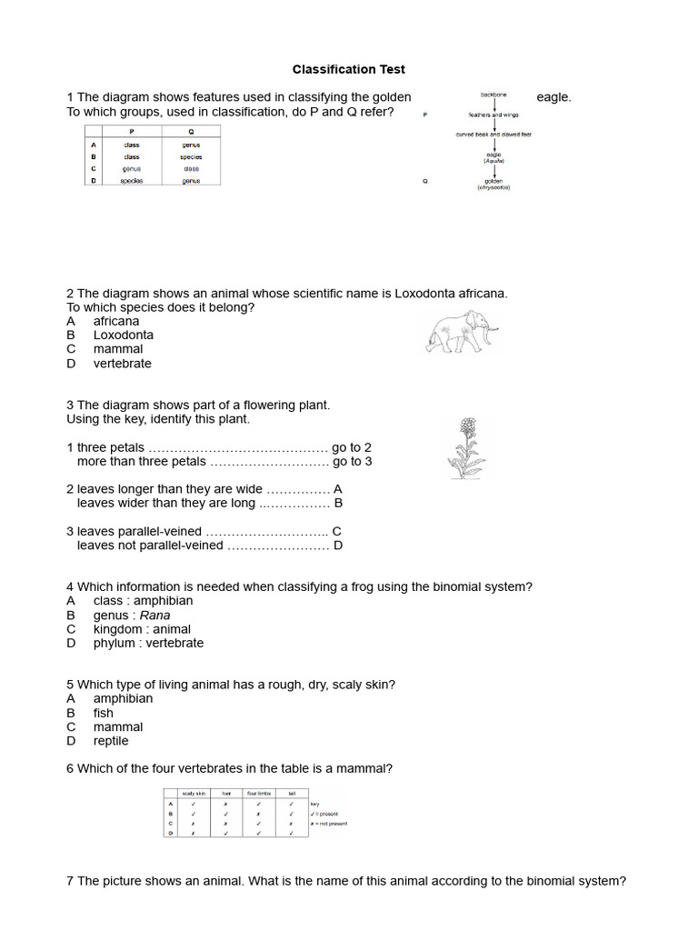 1.Classification-TEST | PDF | Zoology | Organisms