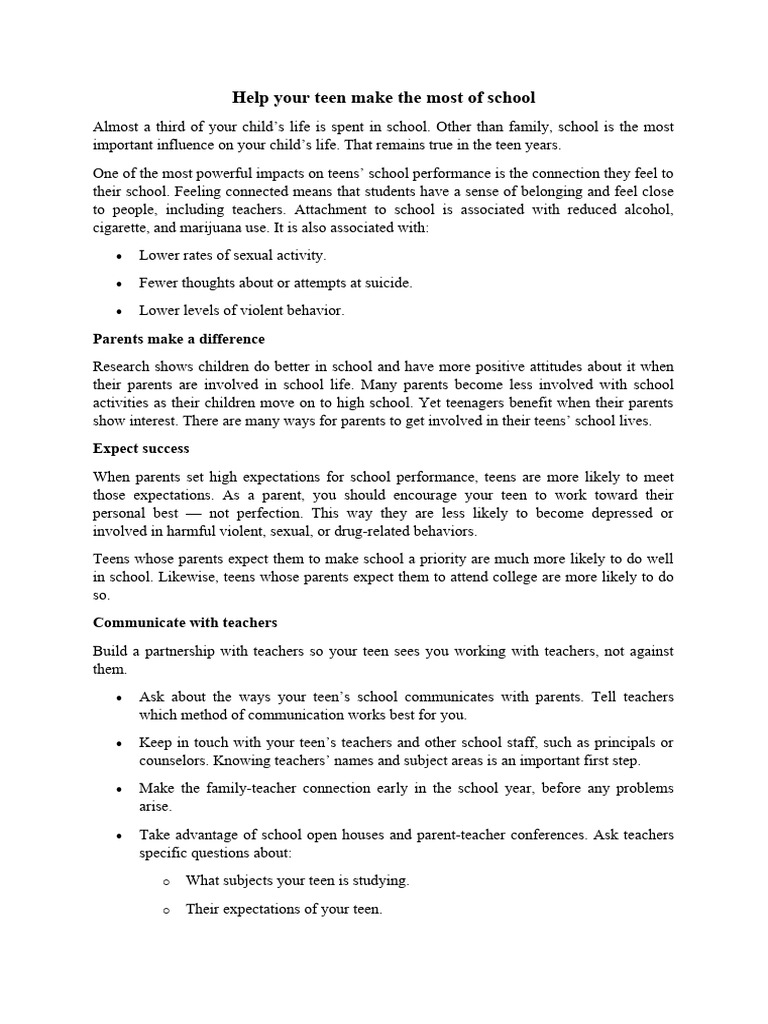 Help Your Teen Make The Most of School | PDF | Adolescence ...